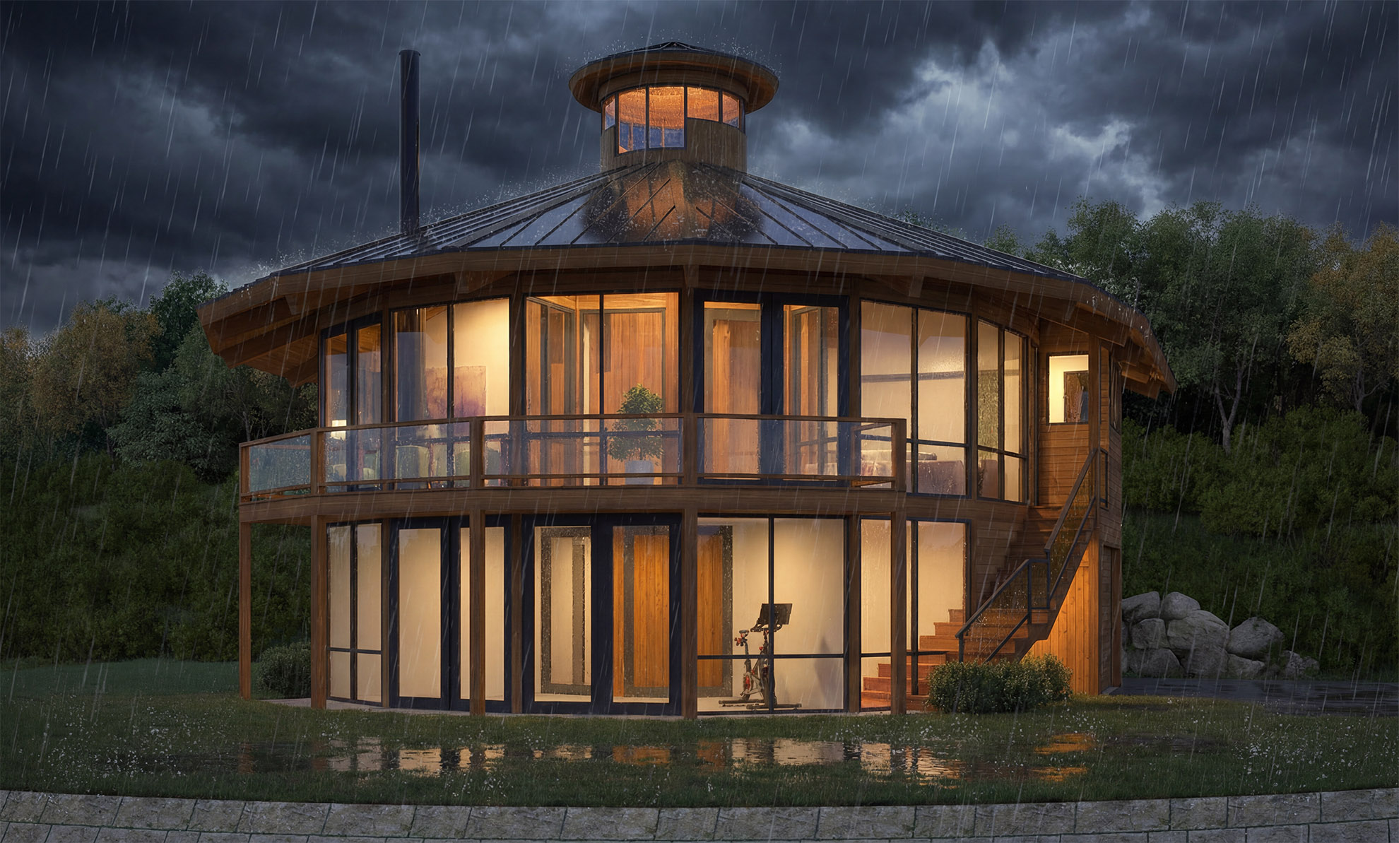 Rotunda Timber Frame Evening - XR3D Studios
